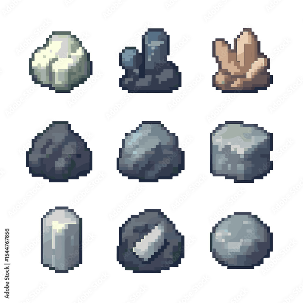 Mineral Pixel Art Grid. Pixel art icon set of mineral types: lithium ...