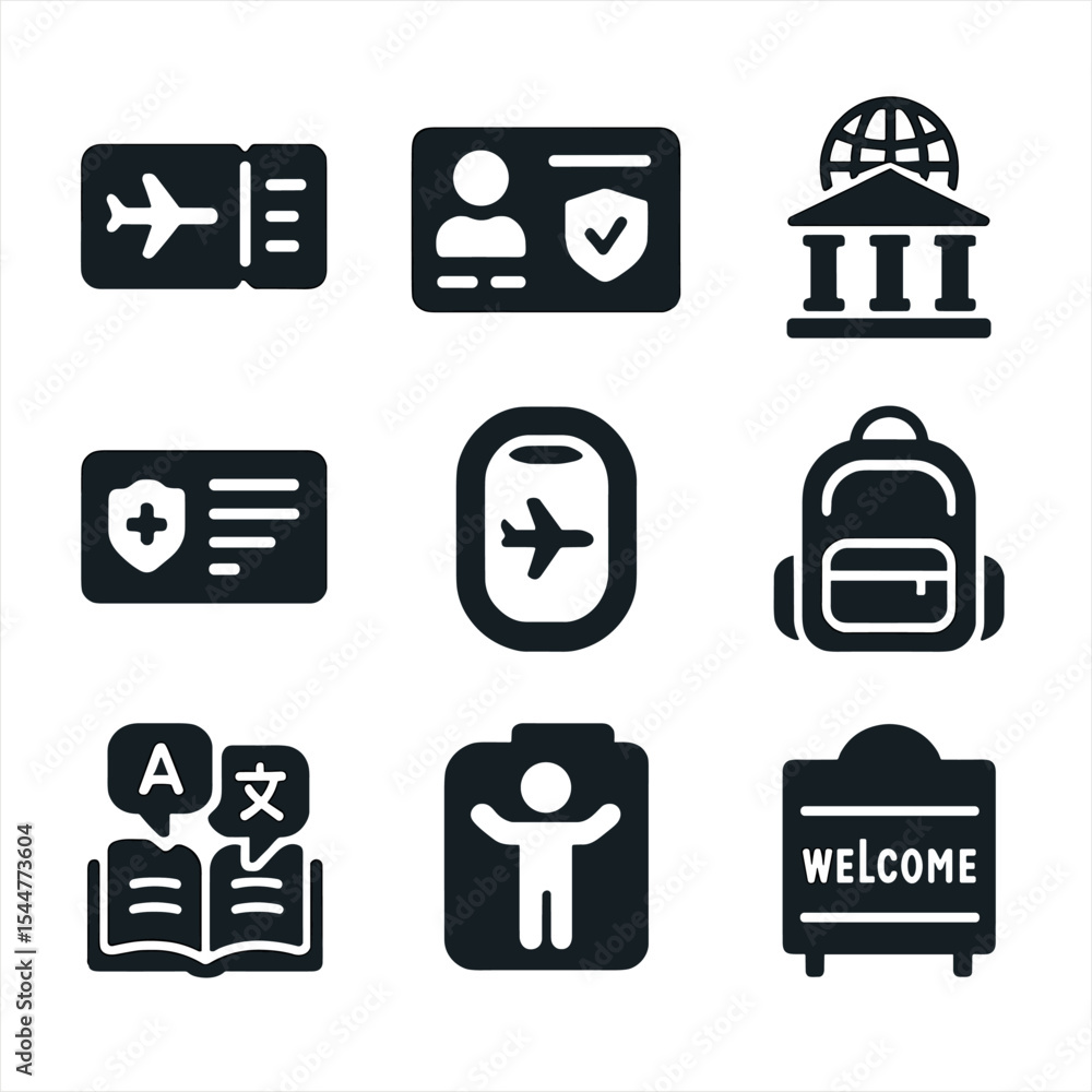 International Student Icons. Solid, filled icons set of international ...