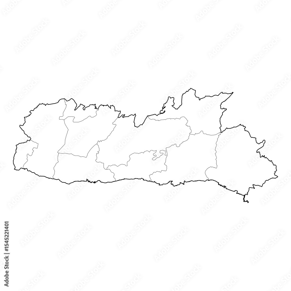 Meghalaya India state map showing all district boundaries. Clean black ...