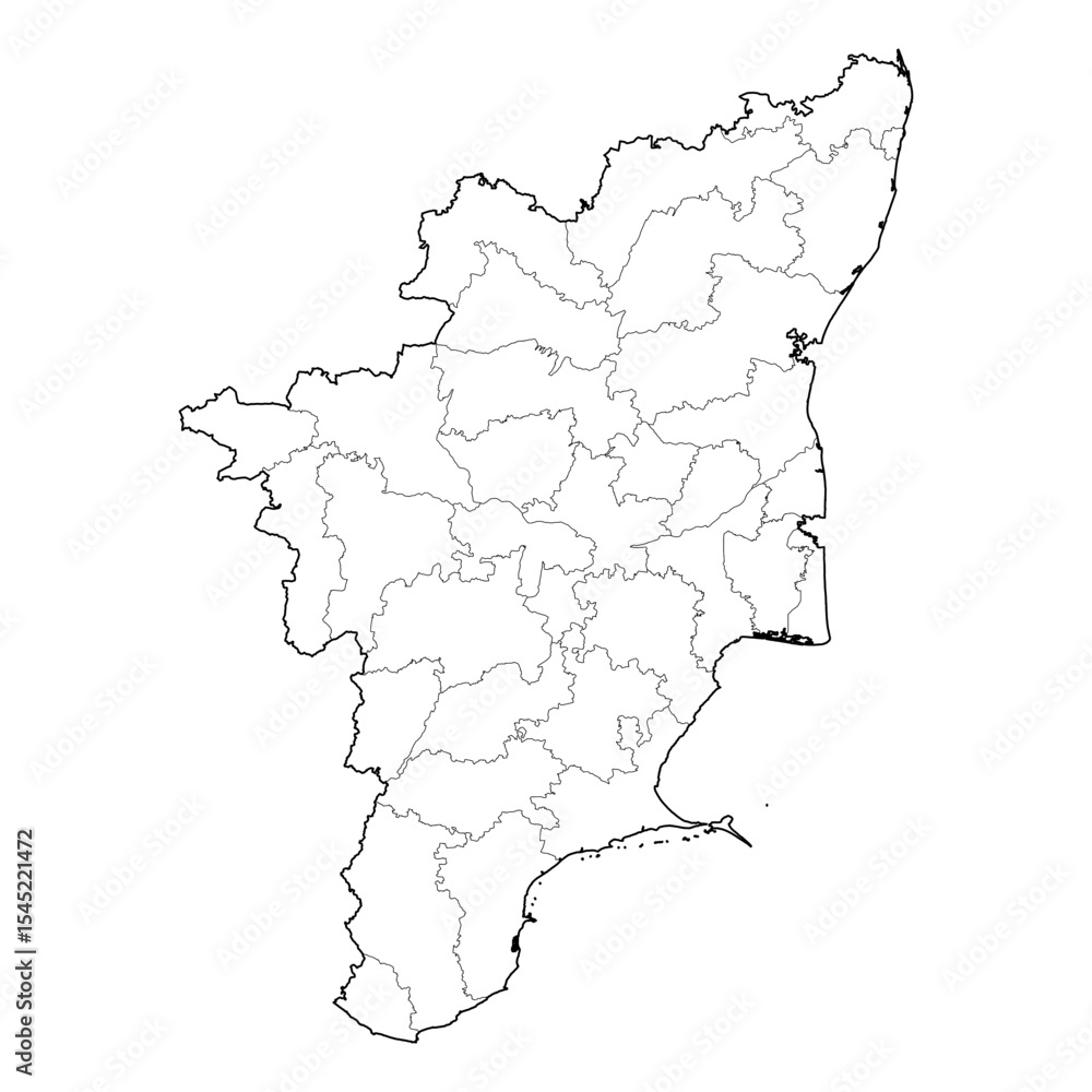Vektor Tamil Nadu India state map with district subdivisions. High ...