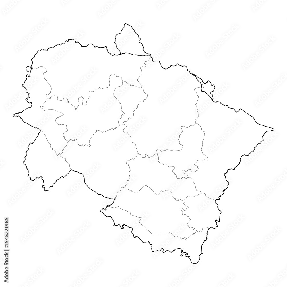 Uttarakhand India state map showing all districts. Detailed black and ...