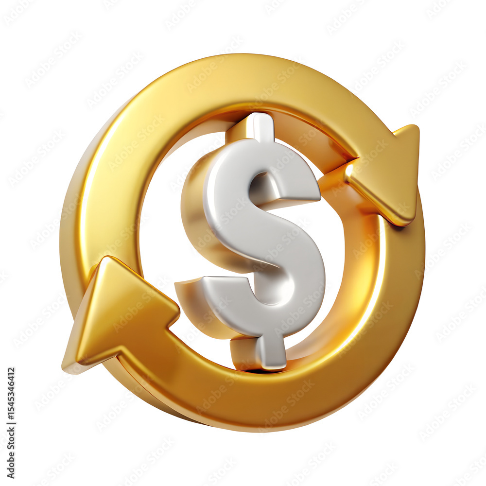 A shimmering golden dollar sign or symbol in 3D represents success in ...