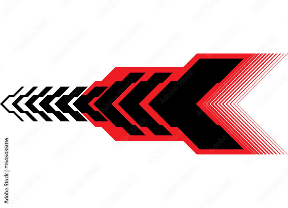 Vector red and black arrow on white background. Speed pattern. Sport ...
