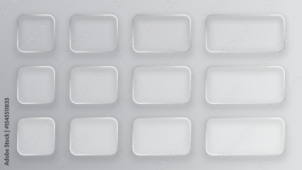 Set of square, rounded rectangle, and rectangle glass plates creating ...
