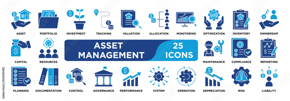 Asset Management icon collection set. Containing asset,portfolio ...