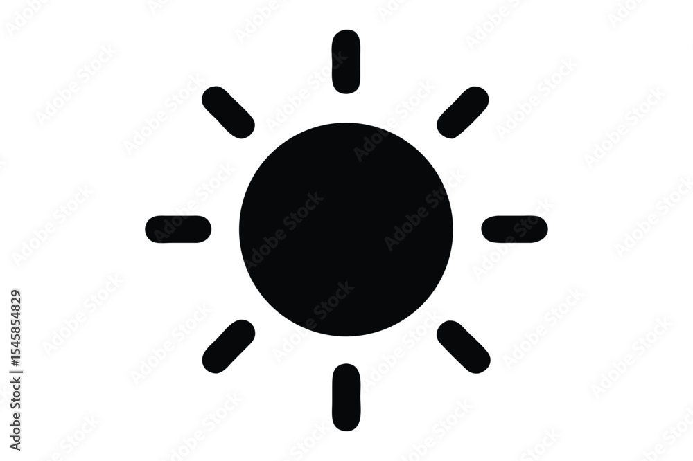 Simple black sun symbol representing sunshine brightness weather and ...
