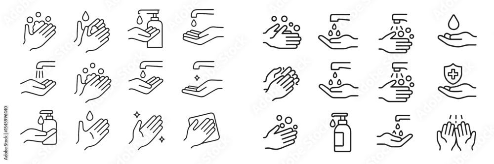 Handwashing icons illustrating various hygiene practices for health and ...