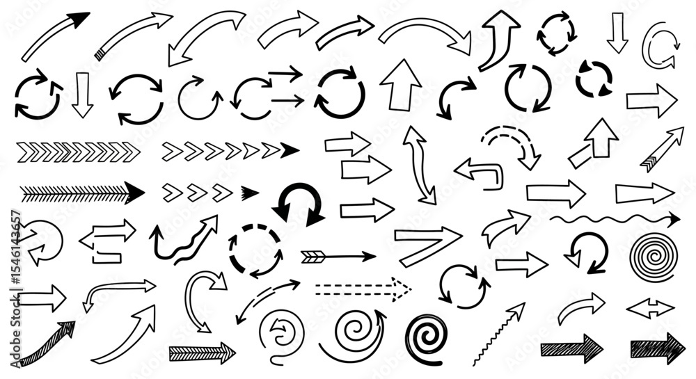 Collection of Hand-Drawn Arrows Vector Illustrations, Various Styles ...