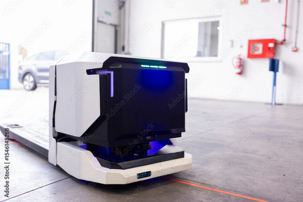 Autonomous mobile robot transporting goods in a warehouse using laser ...