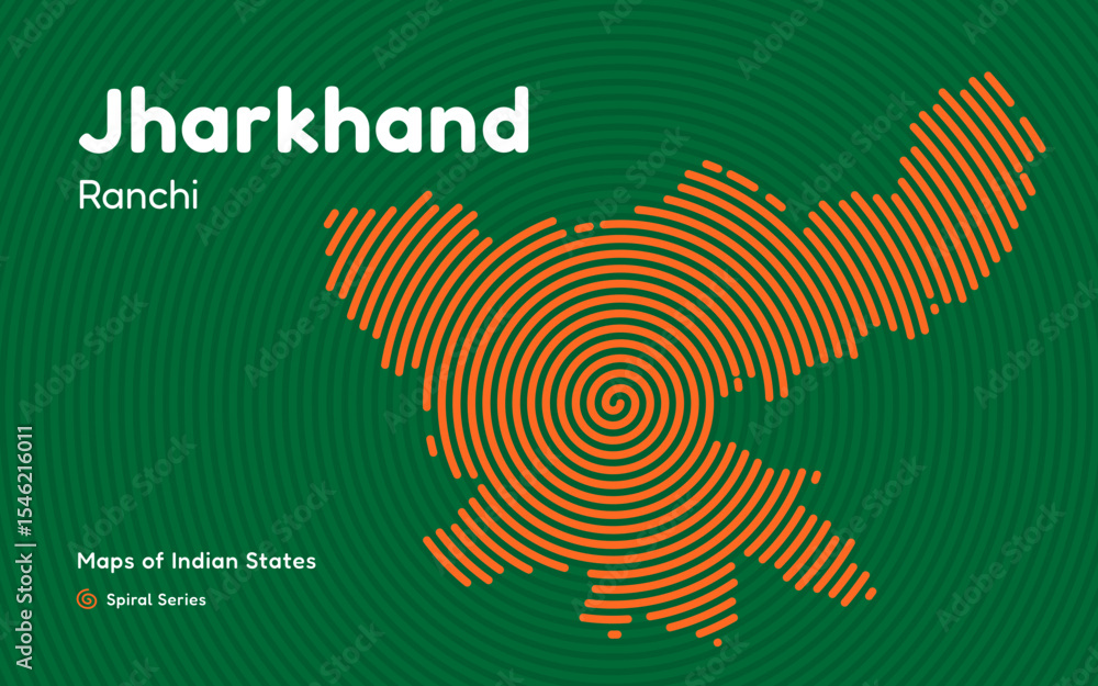 Spiral Pattern Map of Jharkhand with Capital Ranchi – Resource-Rich Indian State Stock Vector ...