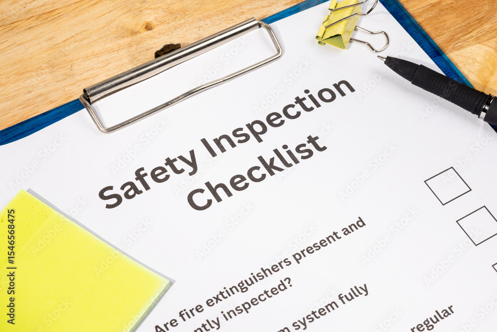 Workplace Safety Inspection Checklist Form with Pen on Desk ...