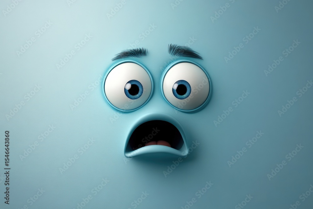 Scared cartoon face with big blue eyes and open mouth expressing ...