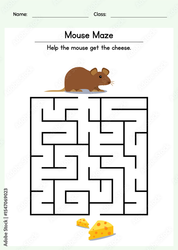 Mouse maze worksheet for kids. Help the mouse get the cheese. Fun logic ...