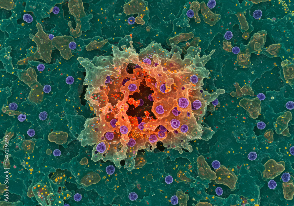 Illustration Stock Microscopic 3D view of malignant Burkitt's lymphoma ...