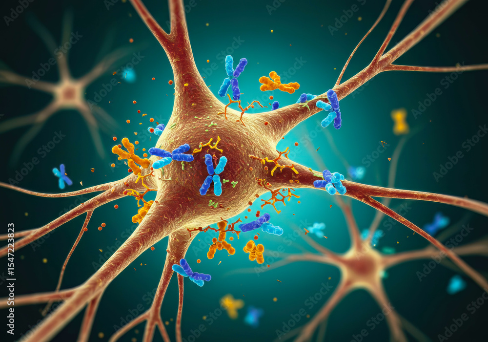 Autoimmune response against nervous system shown in 3D, antibodies ...