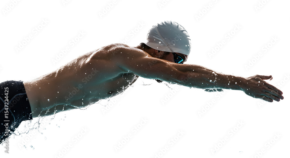 Competitive swimmer diving into the pool, showcasing powerful strokes ...