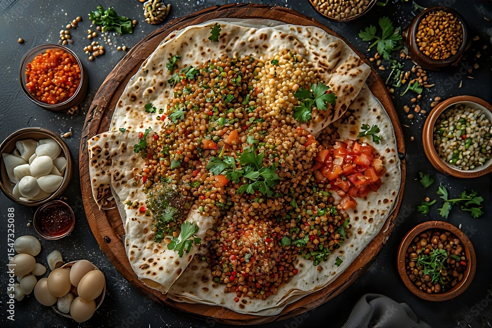 Ethiopian injera platter with lentils and vegetables Stock Photo ...