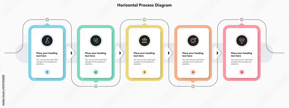 Simple horizontal process infographic template with five steps or ...