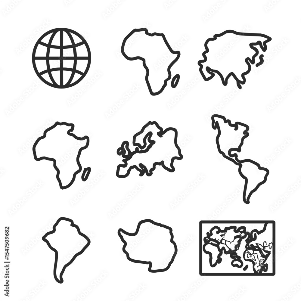 Image vectorielle Stock World Continents Icons. Outline icon set of ...