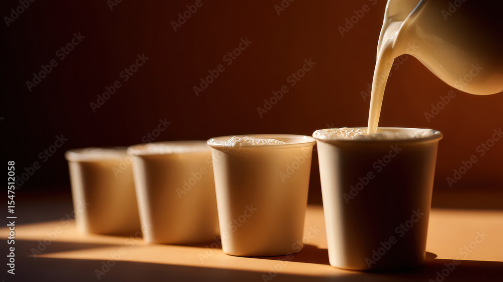 Milk pouring into cups increasing volume step by step Stock Photo ...