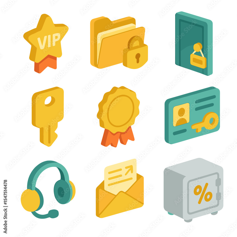 Membership Perks Icons. Isometric Flat icon set of membership perks ...