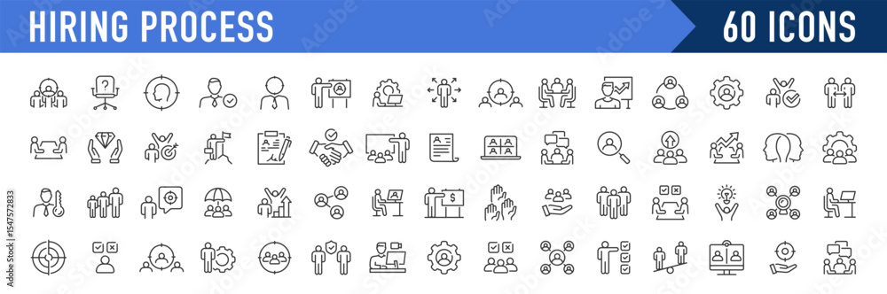 Hiring Process web icons in line style. Human resources, training, work ...