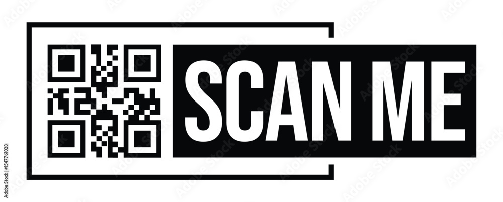 Minimalist black and white QR code with bold "SCAN ME" text in ...