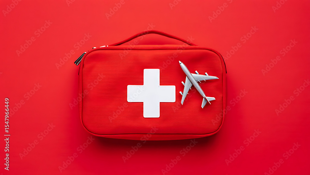 Emergency Medical Kit and Airplane: Symbol of Travel Safety and ...