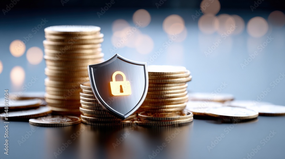 Stack of Coins with an Security Shield Lock Icon on Top Symbolizing ...