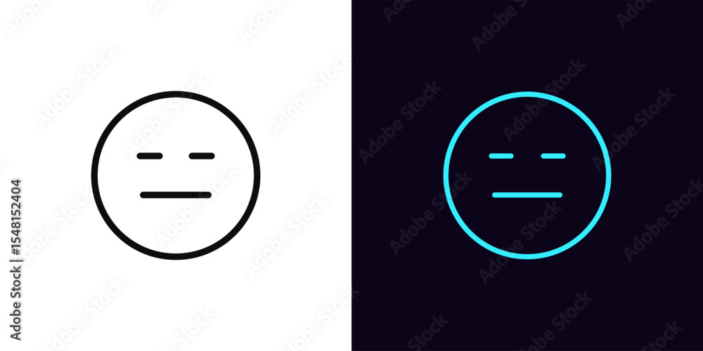 Outline expressionless emoji icon, with editable stroke. Emoticon with ...