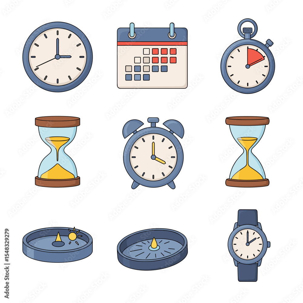 Time Management Icons Clocks, Calendars, and Hourglasses for Scheduling ...