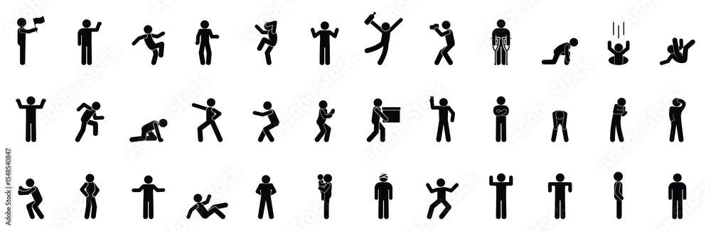 stick figure people pictogram, set of human silhouettes, man icon ...