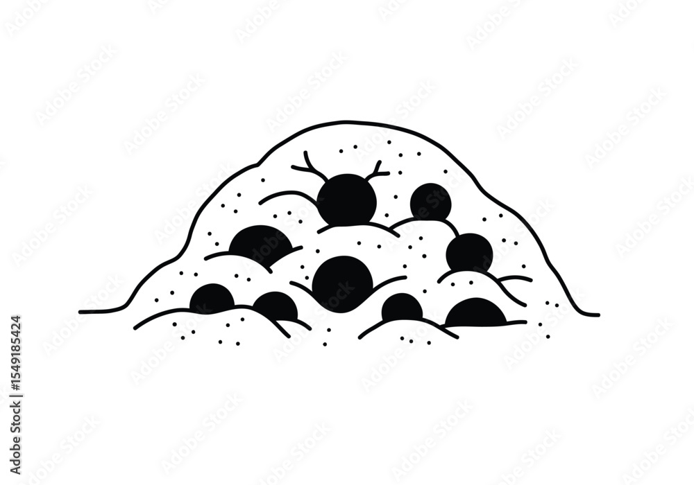 Rabbit burrow drawing. It is a black and white outline image of a ...