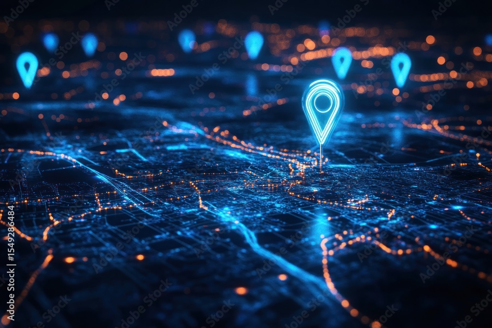 Abstract digital map with glowing location markers Stock Photo | Adobe ...