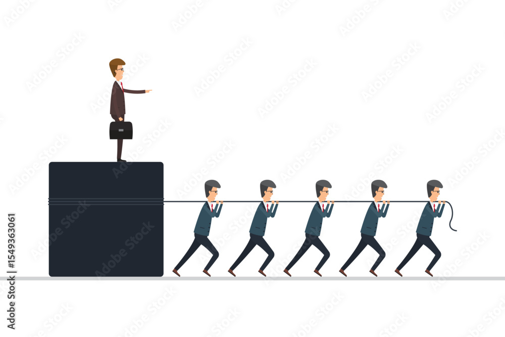Illustration showing businessmen in suits pulling a large object with a ...