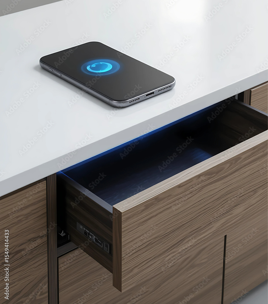 Modern drawer unit with integrated wireless charging on top and hidden ...