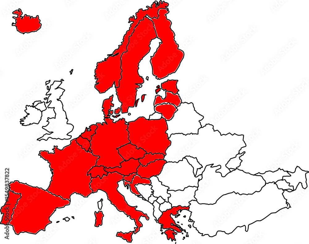 SCHENGEN AREA MAP, EUROPE MAP HIGHLIGHTING THE COUNTRIES IN THE ...