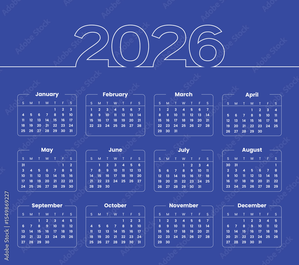 Elegant 2026 wall calendar blue template of full page design vector ...