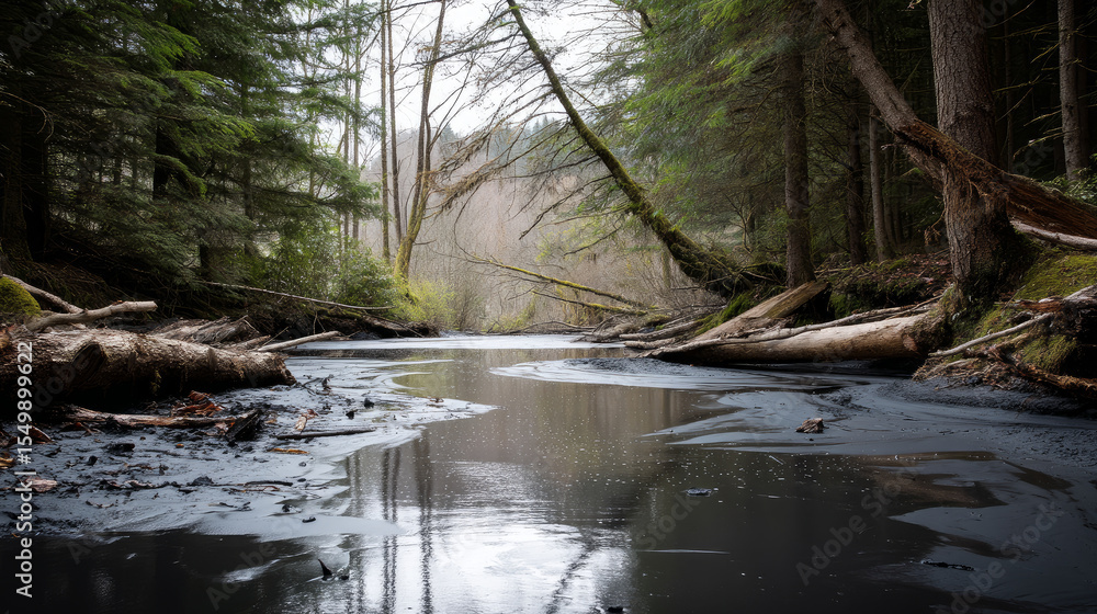Water pollution in swamps. Plastic bottles and other types of waste ...