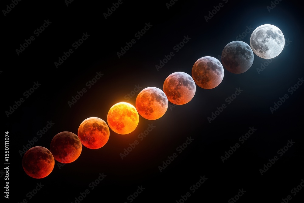 Different phases of a lunar eclipse show the moon transitioning from ...