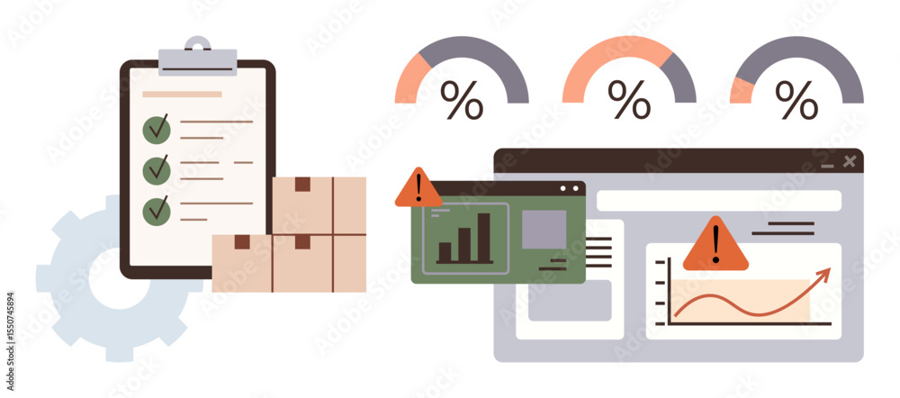 Analytics dashboard with error notifications, graphs, and percentages ...