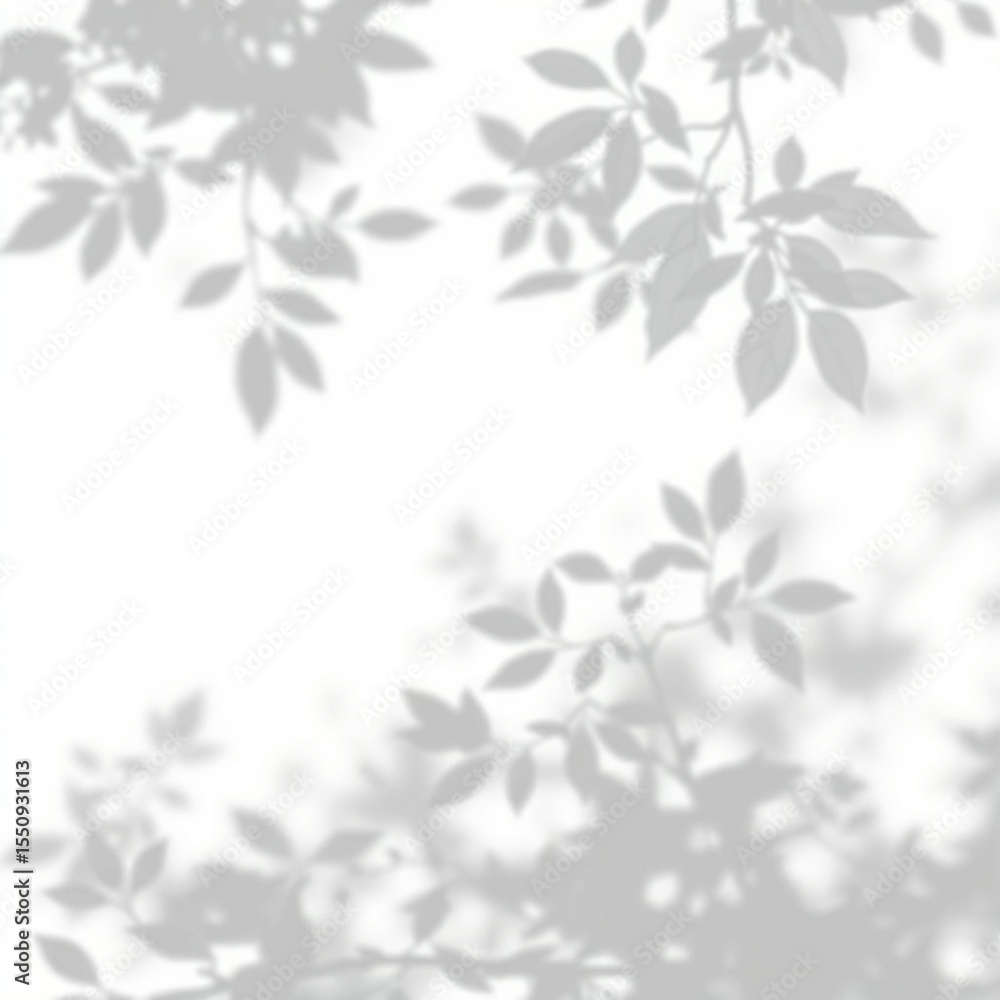 shadow overlay effect. Gray shadow of leaves isolated on white ...