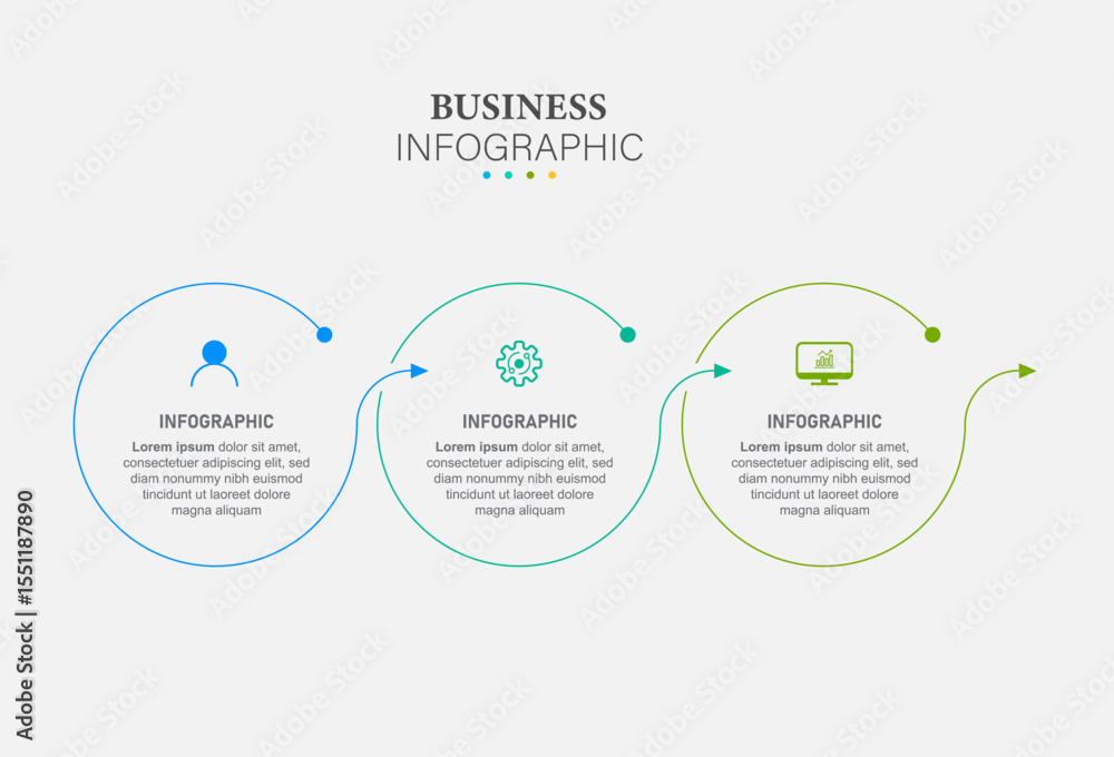 Line step infographic. 3 options workflow diagram, circle timeline ...