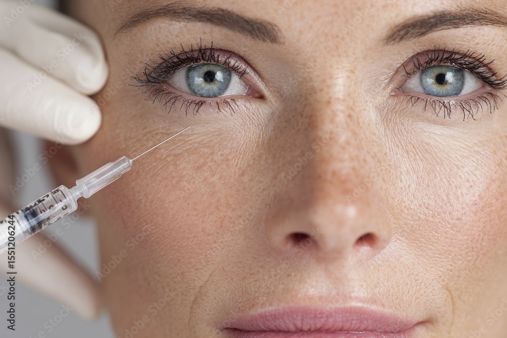 An elegant young woman undergoes Botox treatment, the detailed and ...