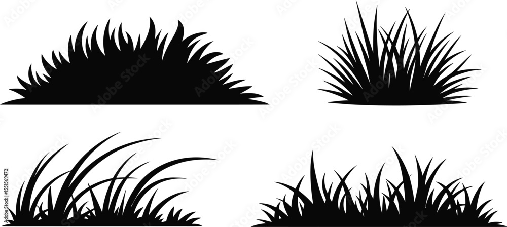 Simple collection of ground grass silhouette vector elements in clean ...