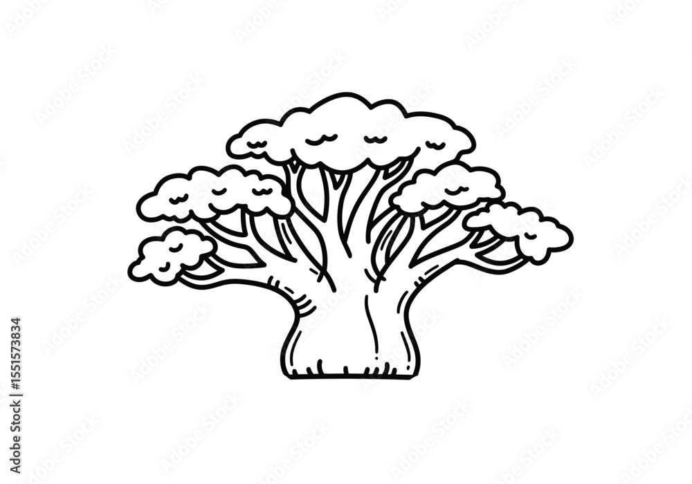 Vektor Boab tree drawing. A vector sketch line art drawing of a boab ...