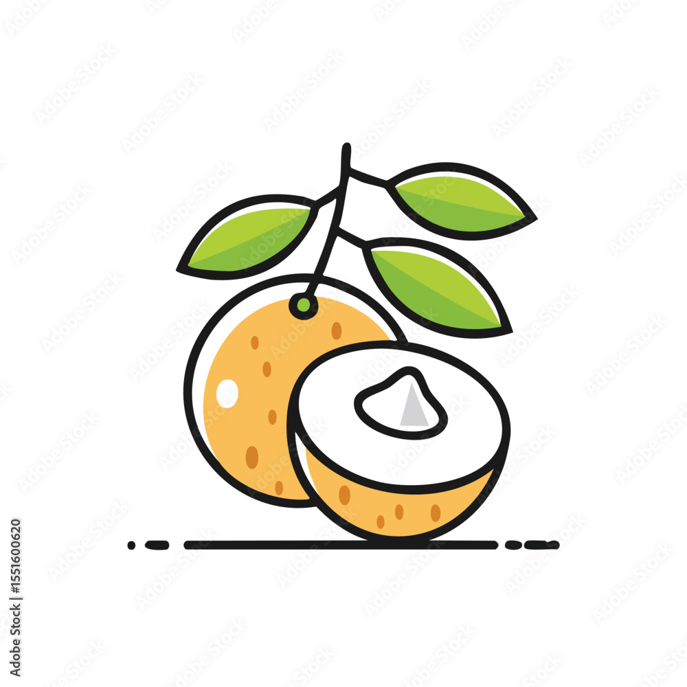 Minimal Flat Vector of a Longan – Bold Black Outline, No Gradients ...