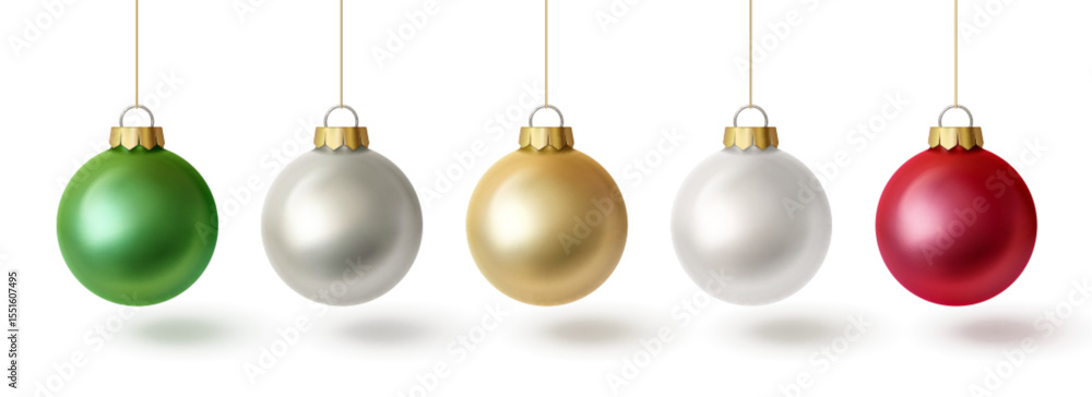 Christmas tree bauble set in 3d realistic glass style - green, silver ...