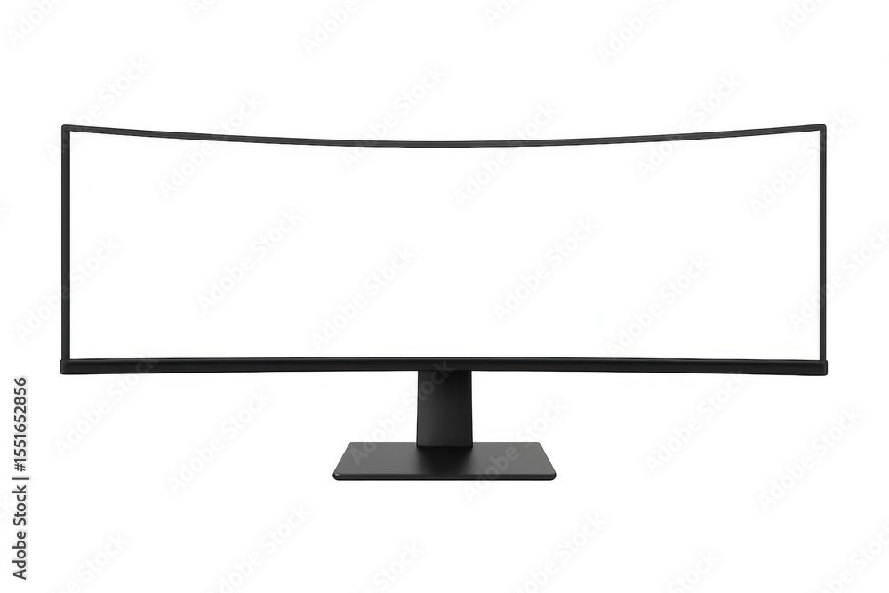 Ultrawide curved computer monitor showing white screen on transparent ...