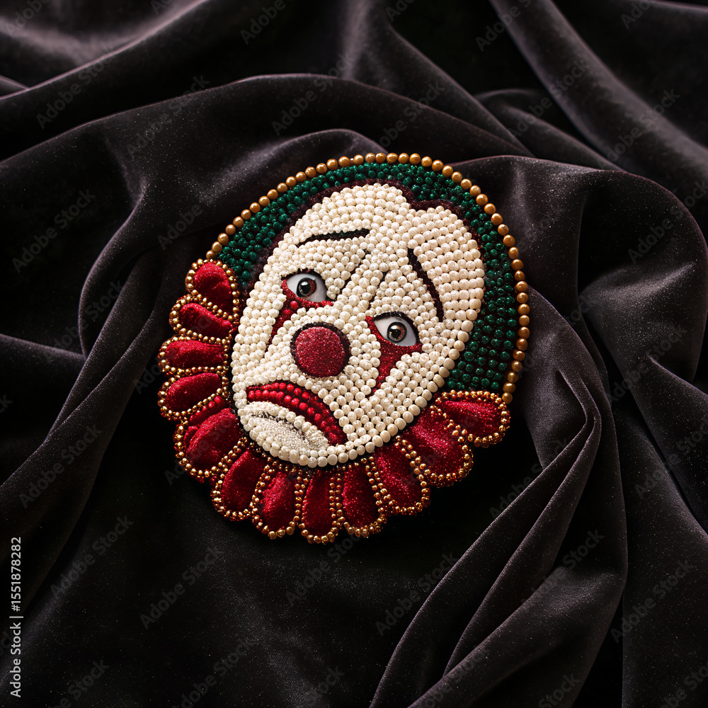 Velvet Embroidery of a Sad Face Textured Emotional Textile Art Stock ...